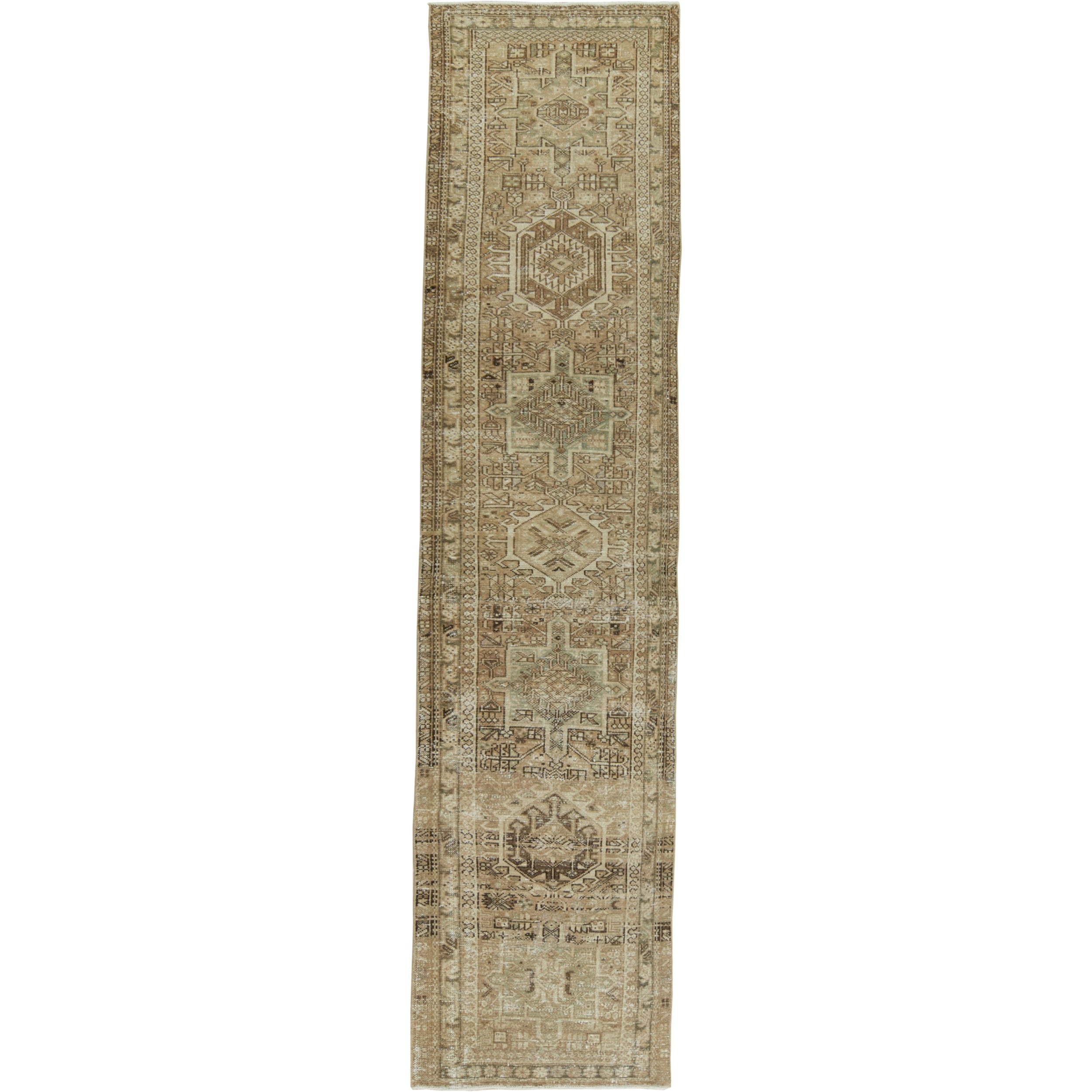 3' x 12' Vintage Persian Runner Rug, Beige - Abeir | Kuden Rugs