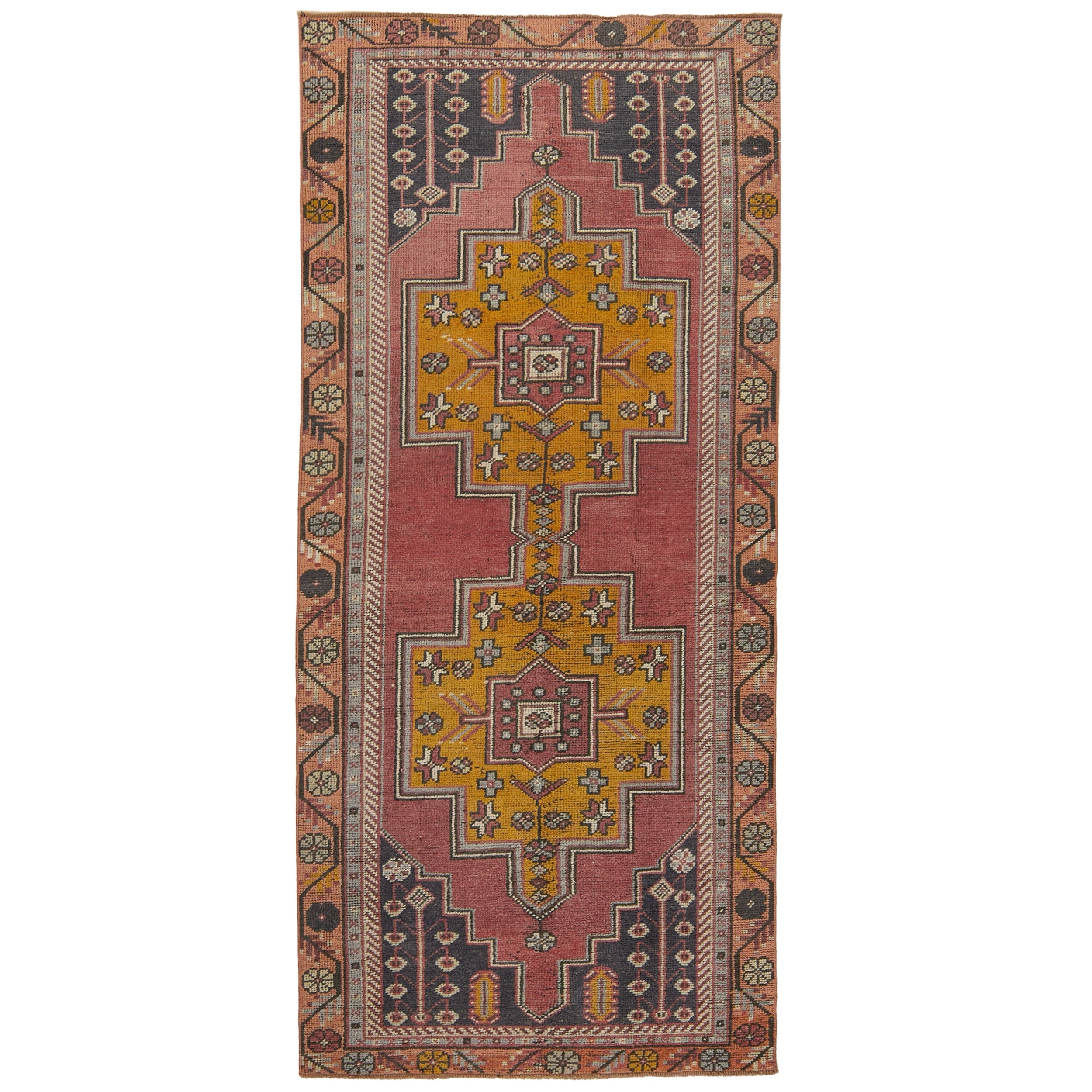 4' x 9' Vintage Turkish Runner Rug, Red - Ally | Kuden Rugs