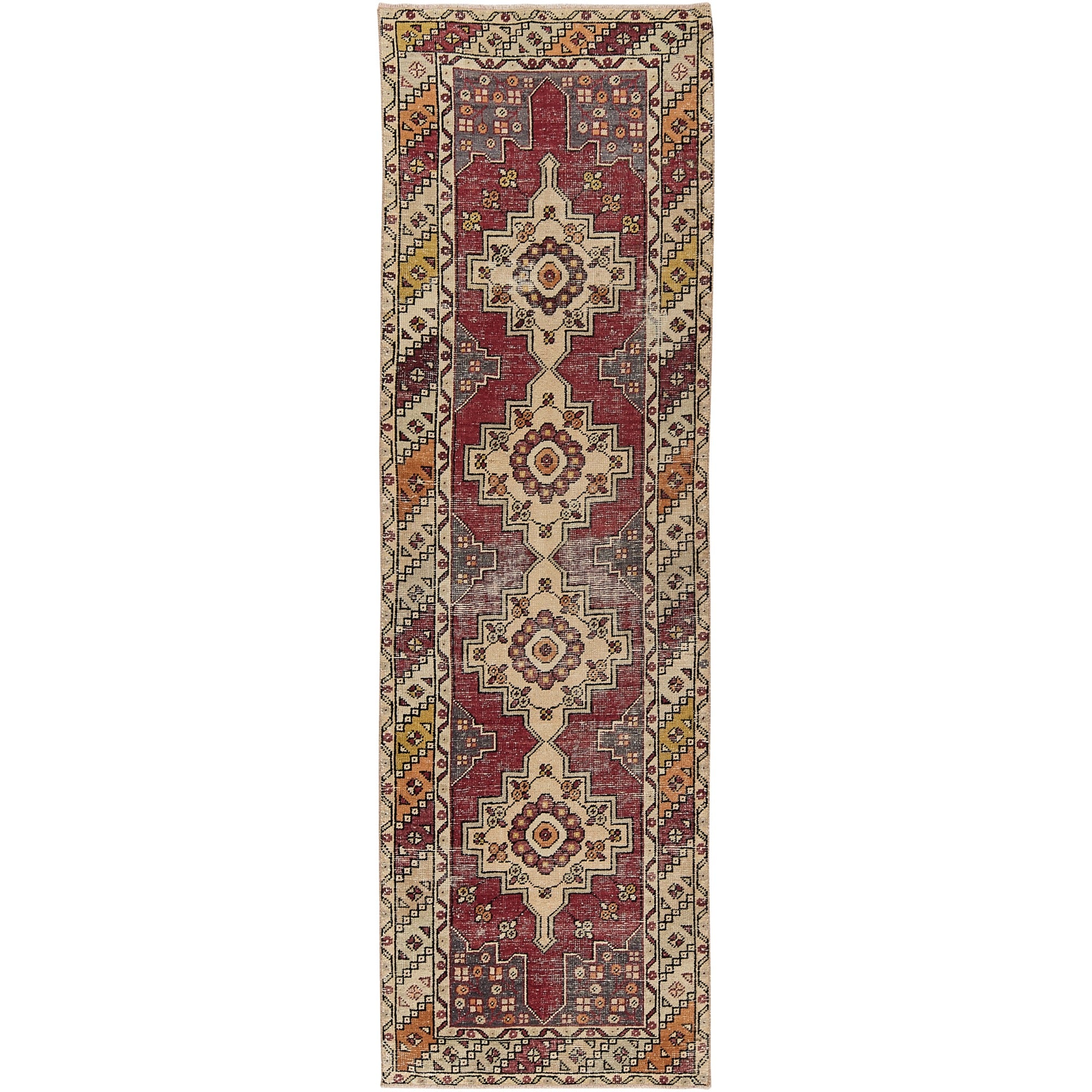3' x 10' Vintage Turkish Runner Rug, Red - Idette | Kuden Rugs