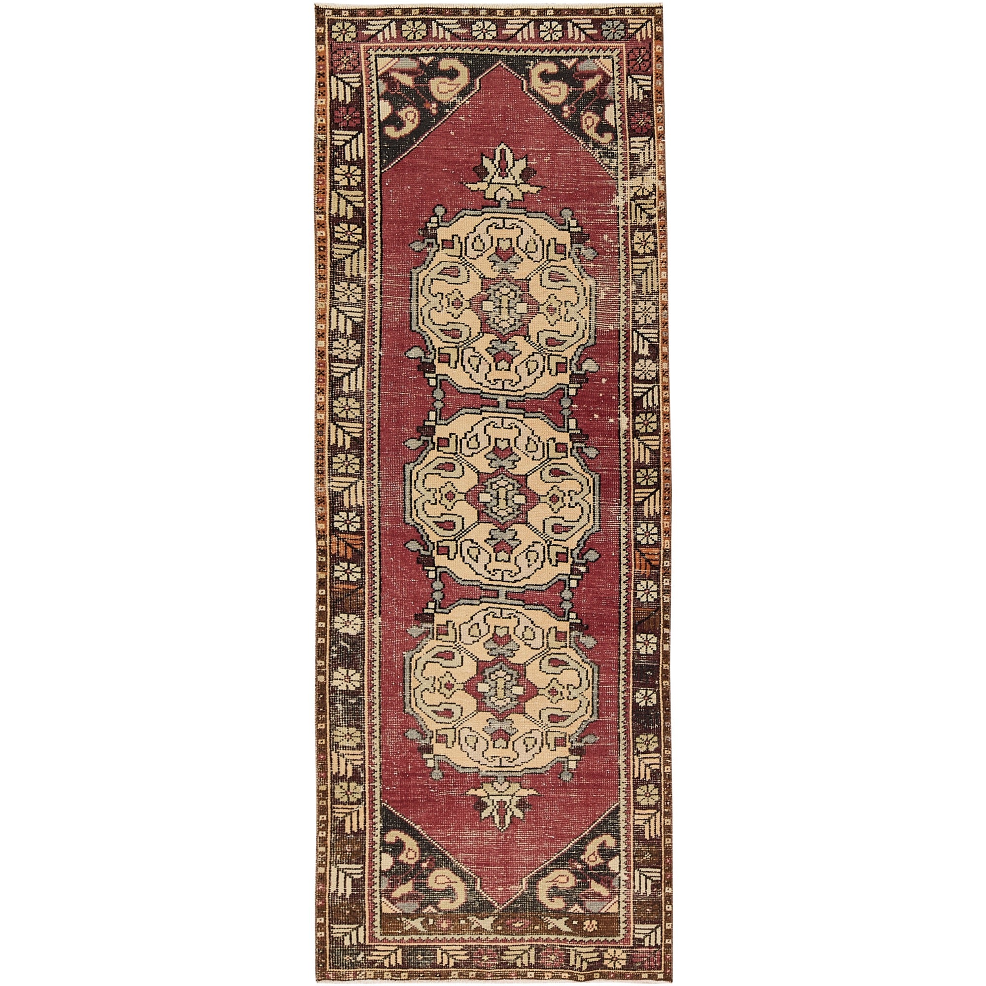 3' x 9' Vintage Turkish Runner Rug, Red - Izadorah | Kuden Rugs