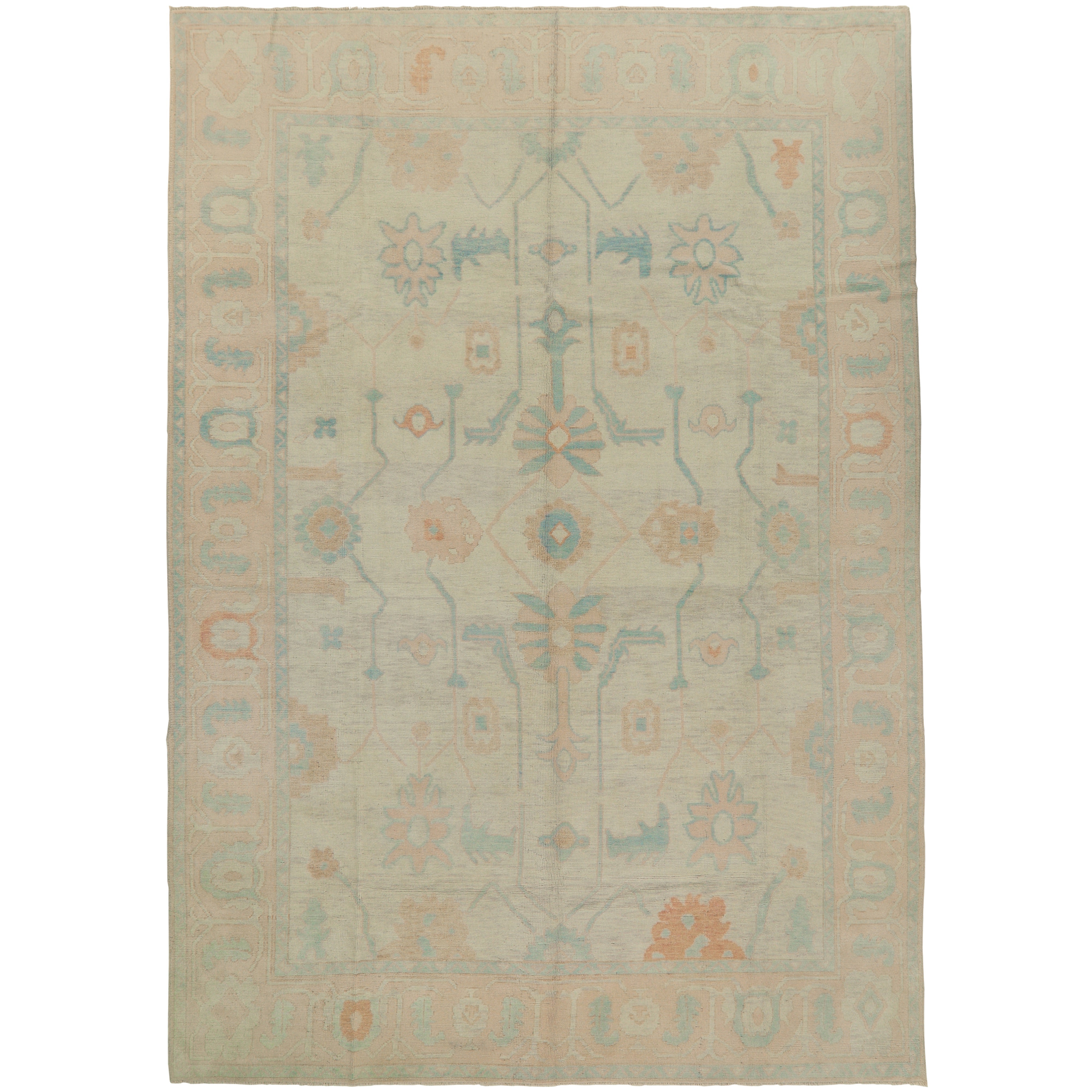 10' x 14' Vintage Turkish Oushak Rug, Cream - Lotus | Kuden