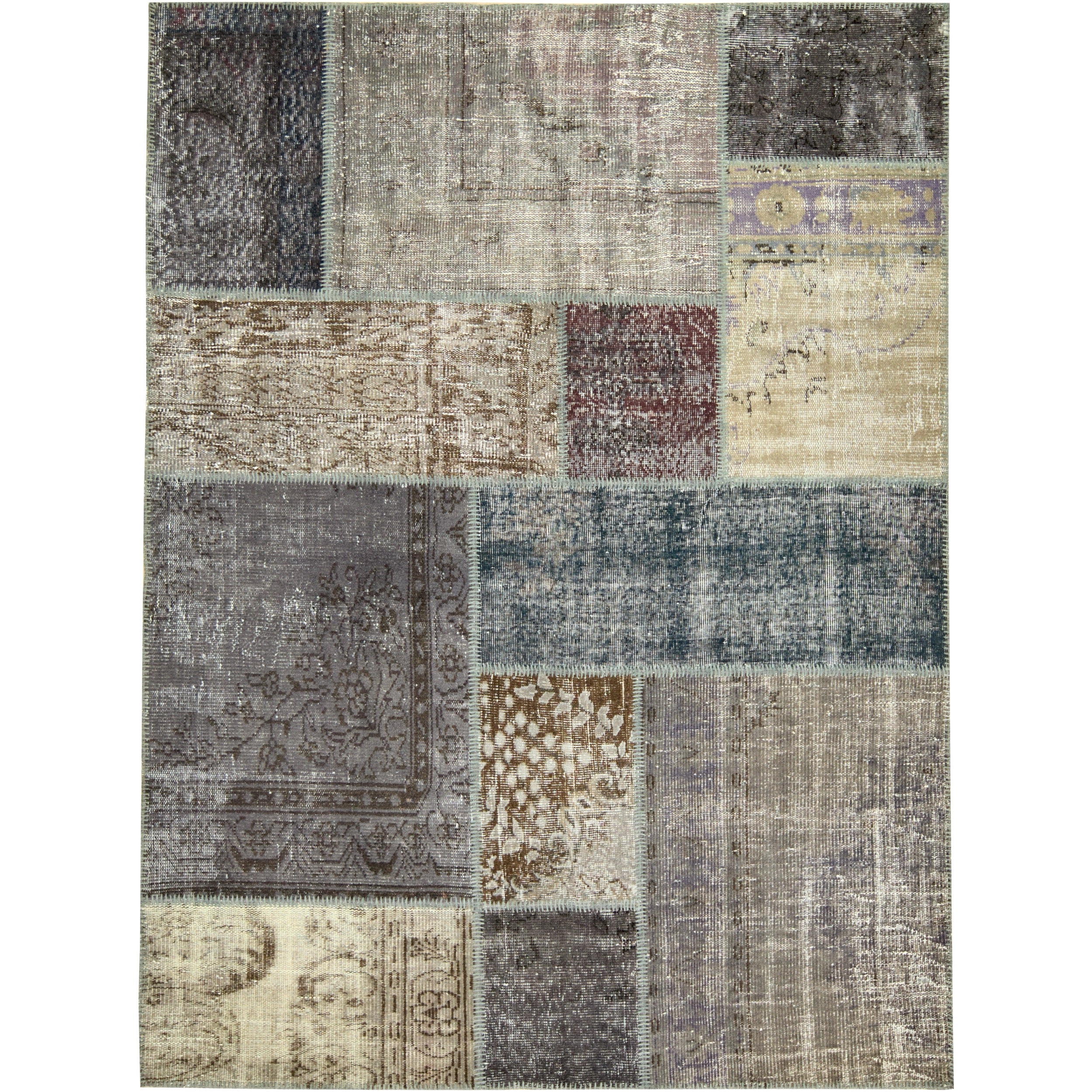 6' x 8' Vintage Patchwork Rug, Gray - Nafuna | Kuden Rugs