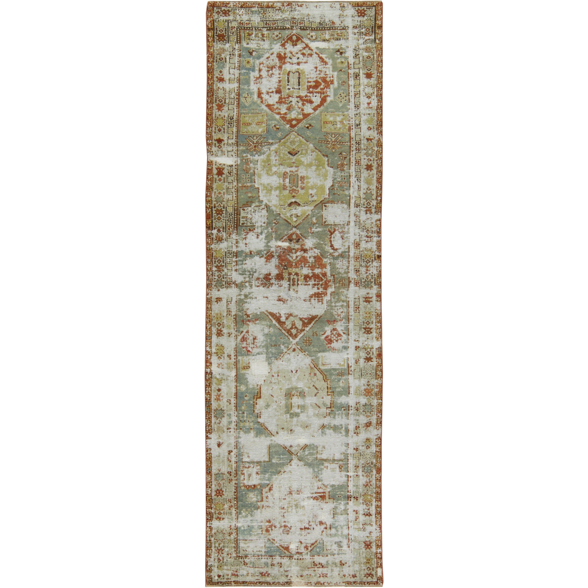 3' x 10' Vintage Persian Runner Rug, Green - Ranell | Kuden