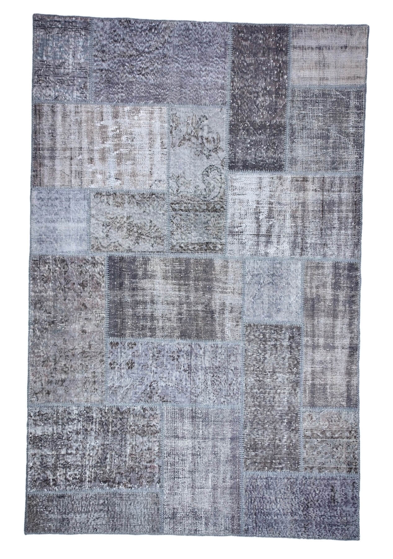 6' x 8' Vintage Patchwork Rug, Gray - Dahlia | Kuden Rugs