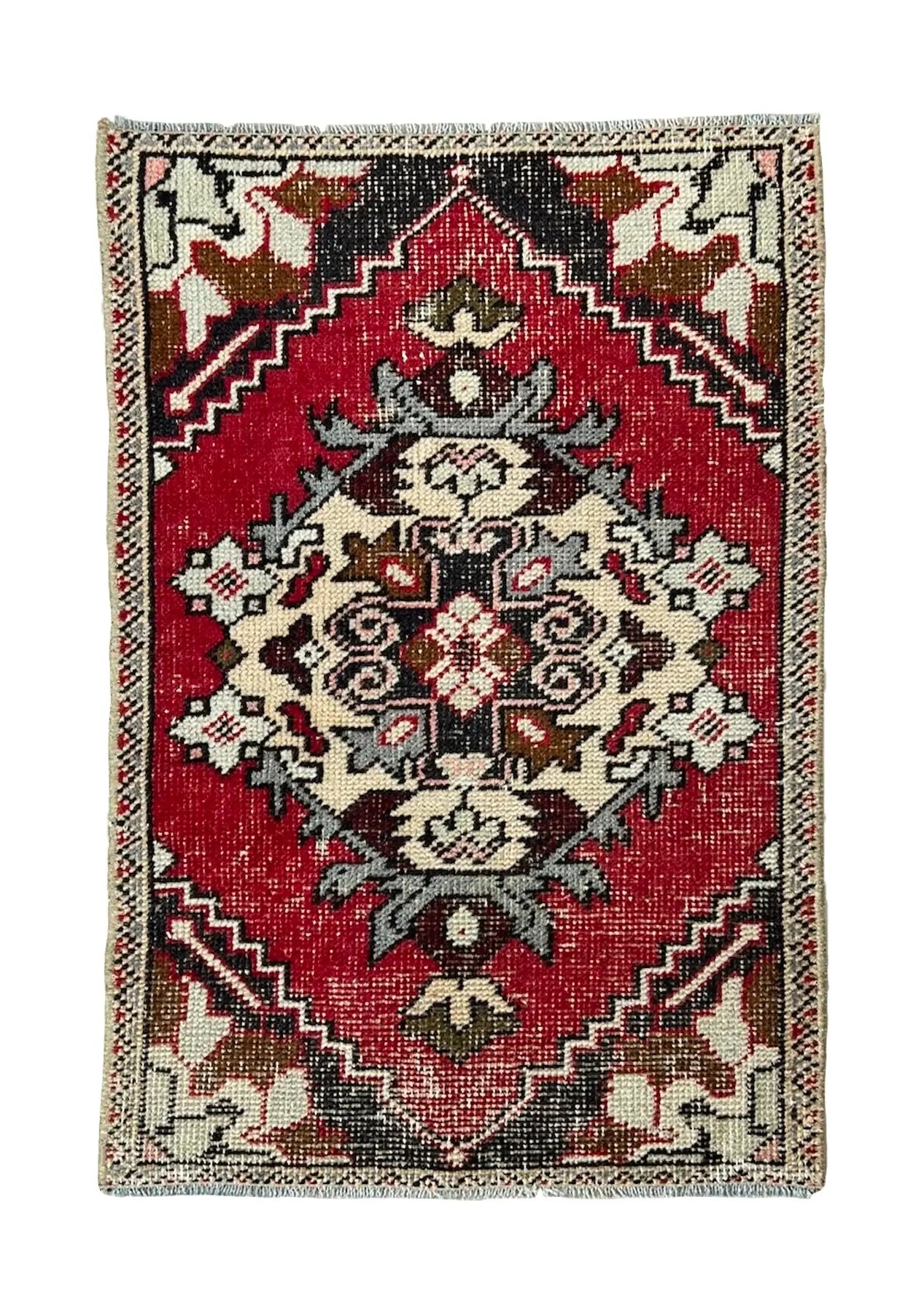 2' x 3' Vintage Turkish Doormat Rug, Red - Farren | Kuden Rugs