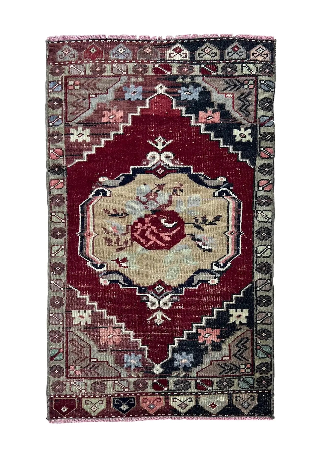 2' x 3' Vintage Turkish Doormat, Red - Khadijah | Kuden Rugs